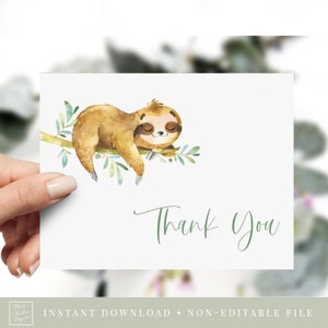Printable Flat Thank You Card // Sloth Baby Shower, Sloth Theme, Sloths ...