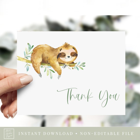 Printable Flat Thank You Card // Sloth Baby Shower Sloth | Etsy