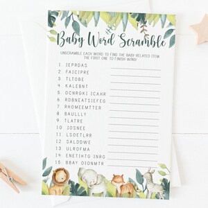Baby Word Scramble Game Card // Jungle Safari Animals, Watercolor ...