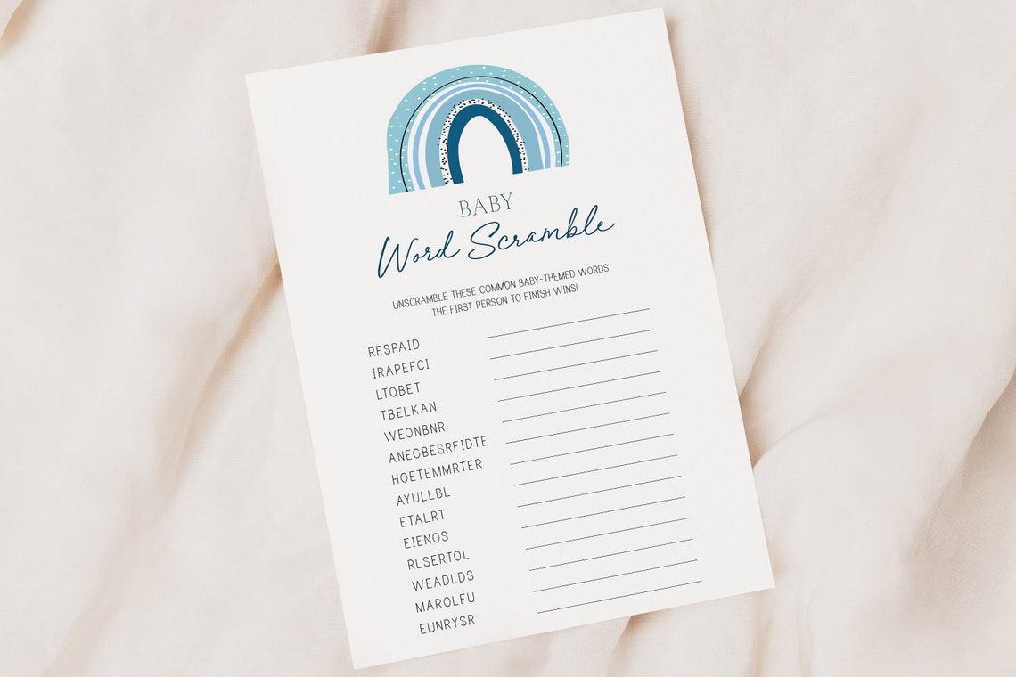 Baby Word Scramble Game // Blue Rainbow Baby Shower Game Blue - Etsy