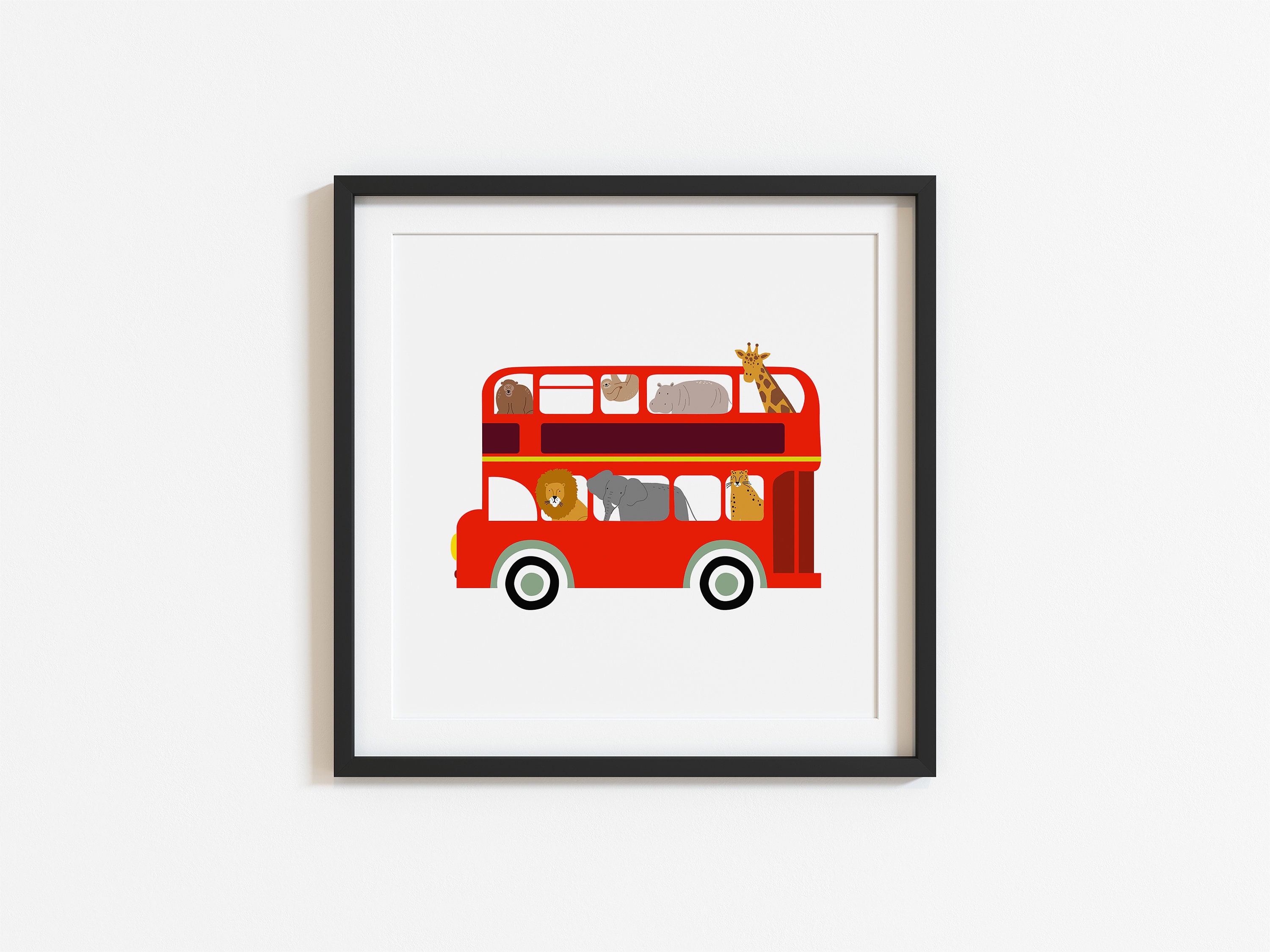 London Double Decker Jungle Animals Wall Print // London Red | Etsy