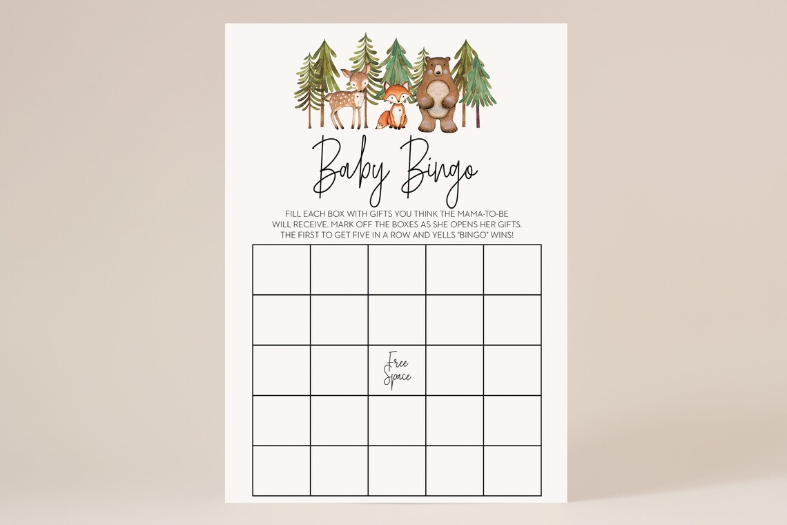 Baby Bingo Game // Woodland Baby Shower Woodland Animals | Etsy