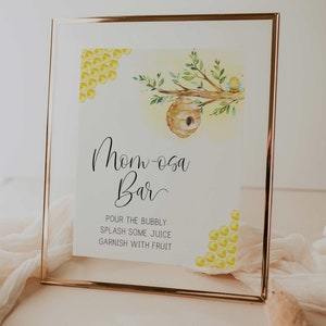 Mom-osa Bar Sign // Bee Baby Shower, Gender Neutral, Honeycomb, Bees ...