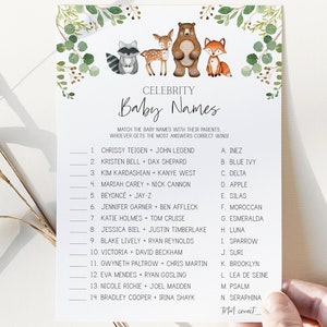 Celebrity baby names game // woodland baby shower woodland | Etsy