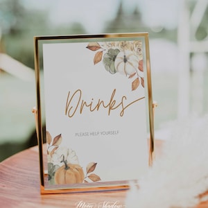 Printable Drinks Sign // Fall Baby Shower, Pumpkin, Fall Floral, Gender ...