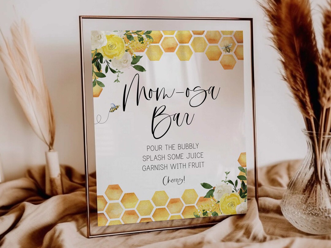 Mom-osa Bar Sign // Bee Baby Shower, Bee Theme, Baby Bee, Gender ...