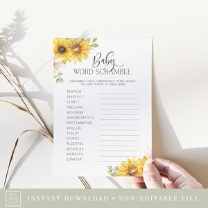 Baby Word Scramble Game // Sunflower Baby Shower Sunflowers - Etsy