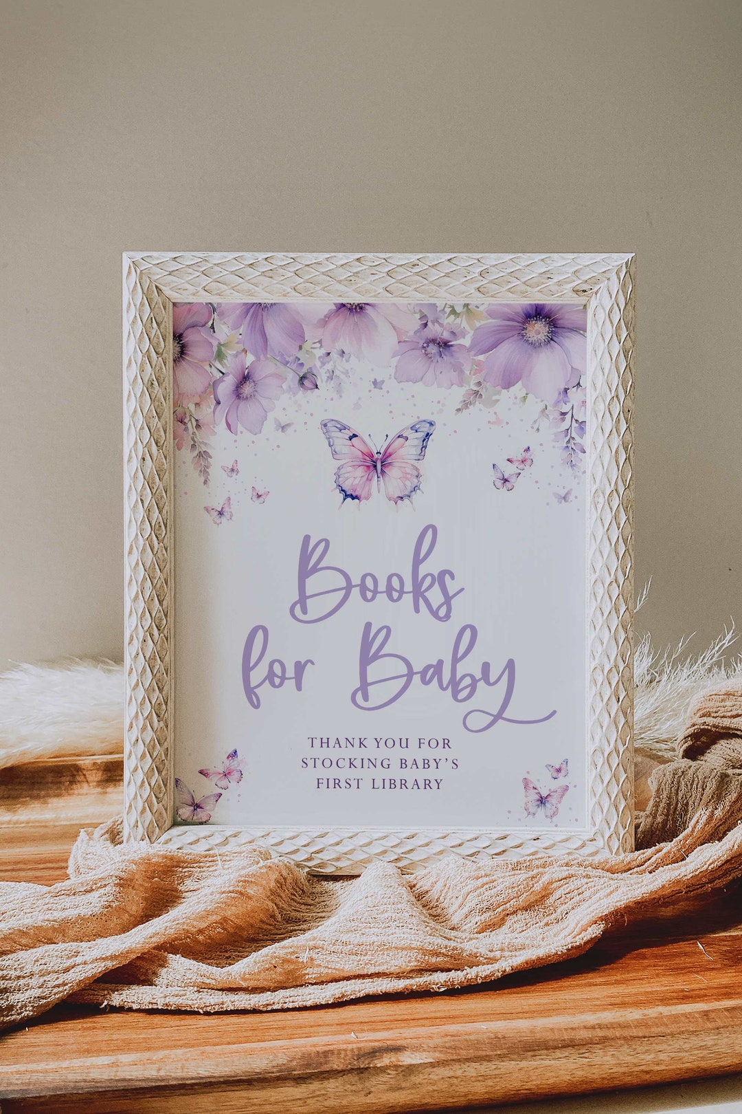 Printable Books for Baby Sign // Floral Lavender Butterfly, Baby Shower ...