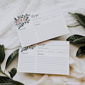 Printable Recipe Card // Floral Recipe Card, Roses, Pink Floral ...
