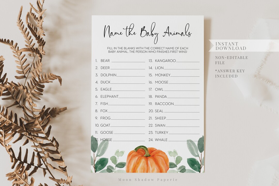 Name the Baby Animals Game // Pumpkin Baby Shower, Fall Autumn ...