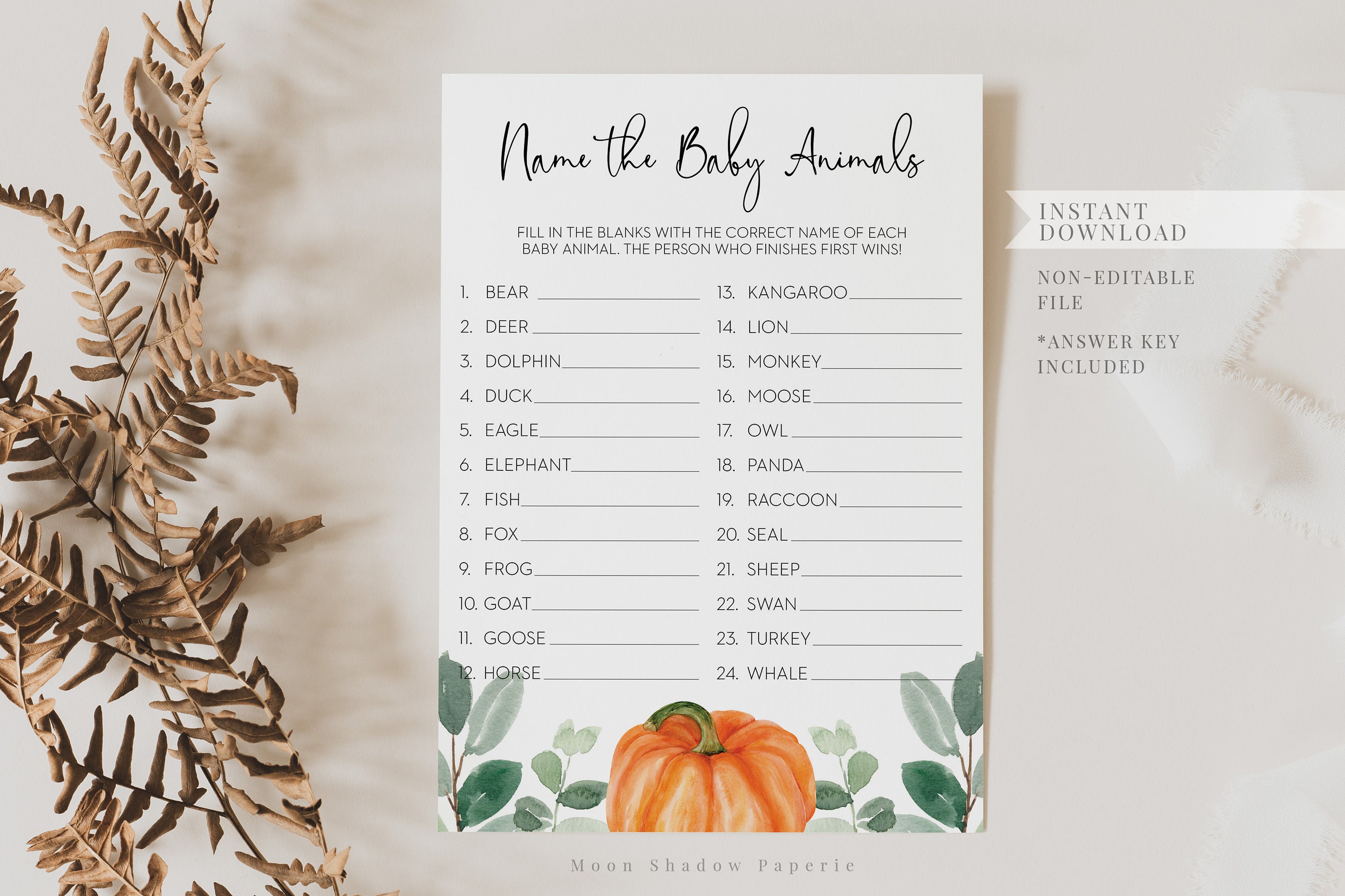 Name the Baby Animals Game // Pumpkin Baby Shower, Fall Autumn ...