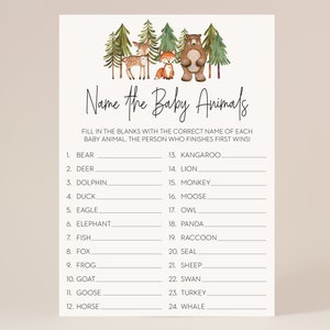 Name the Baby Animals Game // Woodland Baby Shower, Woodland Animals ...