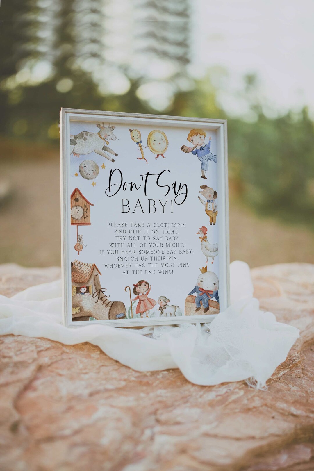 Don't Say Baby Sign // Nursery Rhyme Baby Shower, Gender Neutral ...