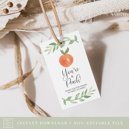 Editable Peach Birthday Thank You Tag Favor You're A Peach | Etsy