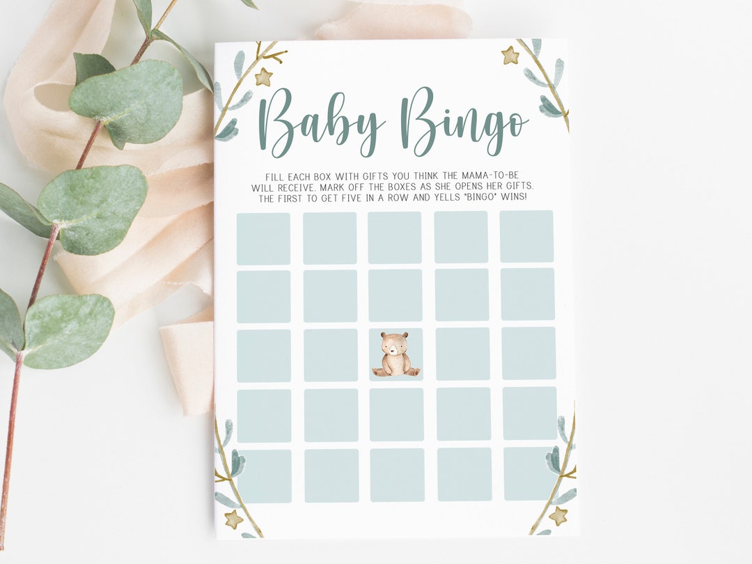 Baby Bingo Game Card // Bear Baby Shower, Woodland Theme, Baby Shower ...