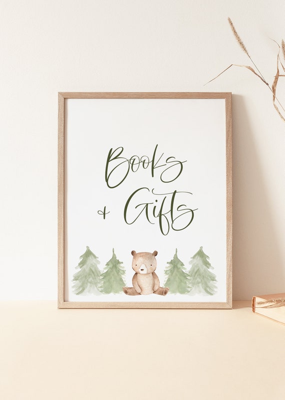 Books and gifts table sign // baby shower sign woodland | Etsy