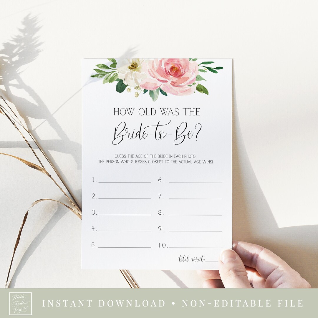 How Old Was the Bride Game // Blush Pink Floral, Bridal Shower Game ...
