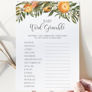 Baby Word Scramble Game // Citrus Baby Shower Citrus Orange - Etsy