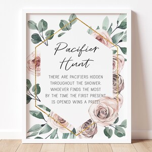 Pacifier Hunt Game Sign // Baby Shower Sign Watercolor - Etsy