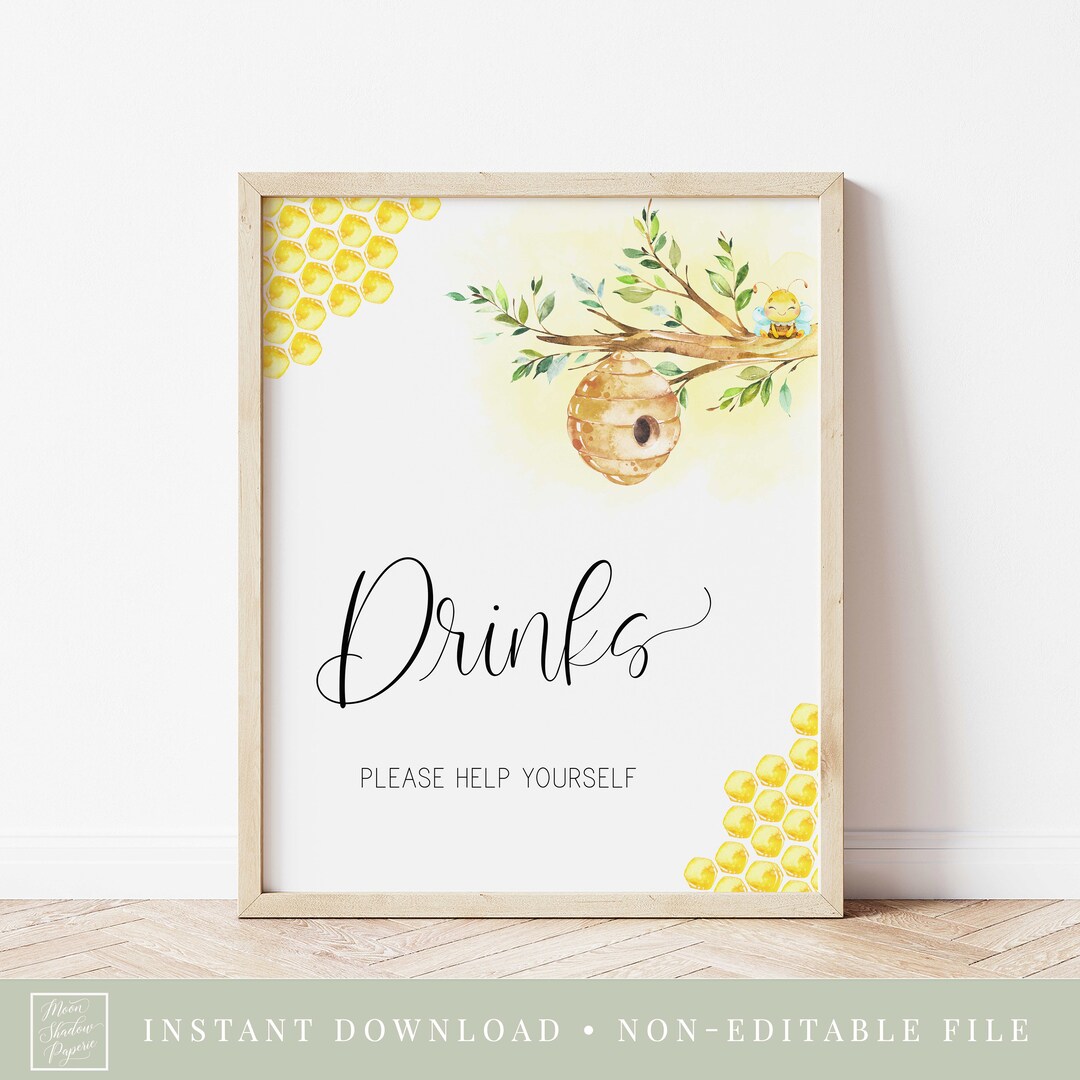 Drinks Sign // Bee Baby Shower Bee Theme Gender Neutral - Etsy
