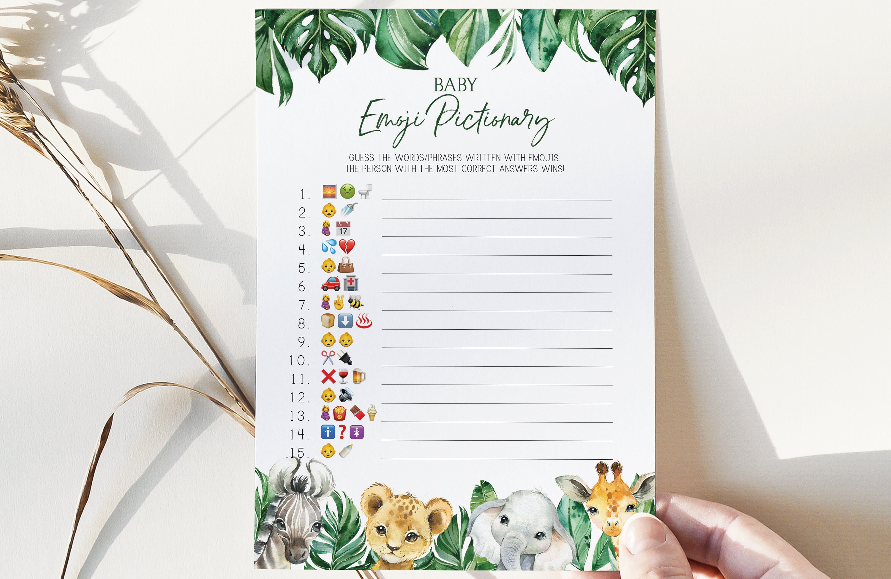 Baby Emoji Pictionary Game // Jungle Baby Shower Jungle | Etsy