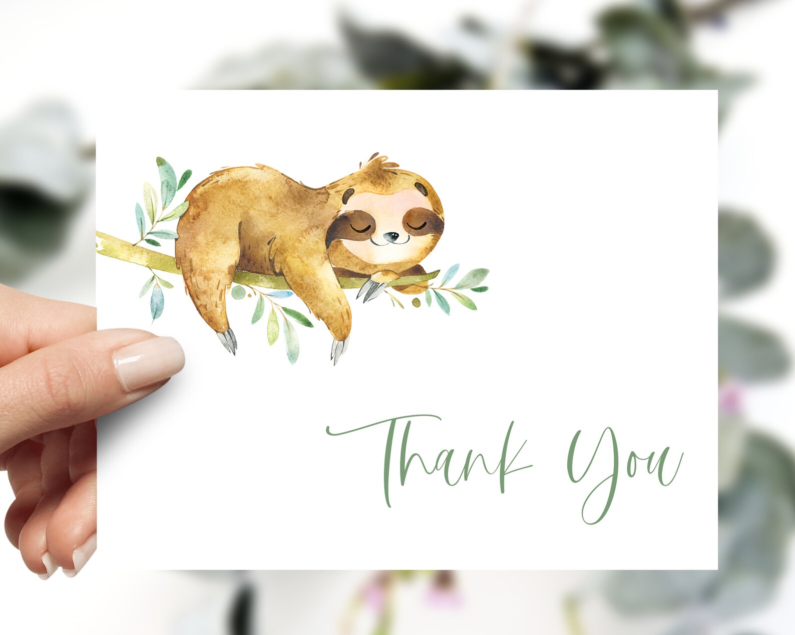 Printable flat thank you card // sloth baby shower sloth | Etsy