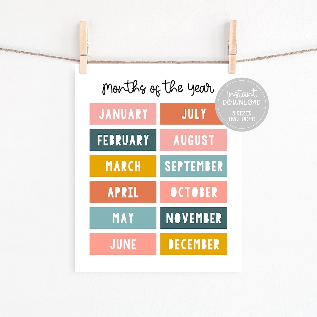 Months of the Year Printable Poster // Printable Kids Wall Art, Nursery ...