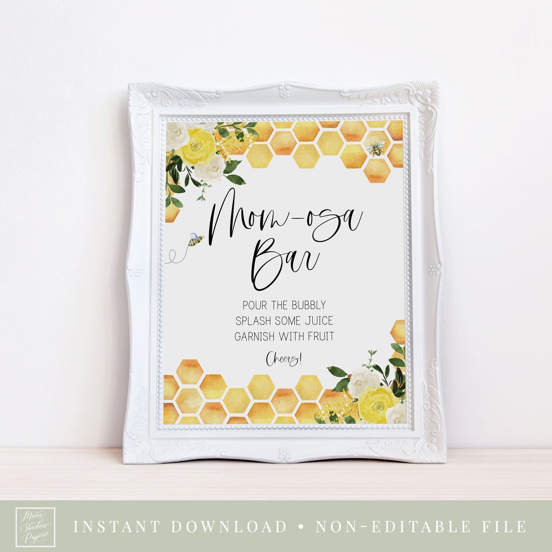 Mom-osa Bar Sign // Bee Baby Shower, Bee Theme, Baby Bee, Gender ...