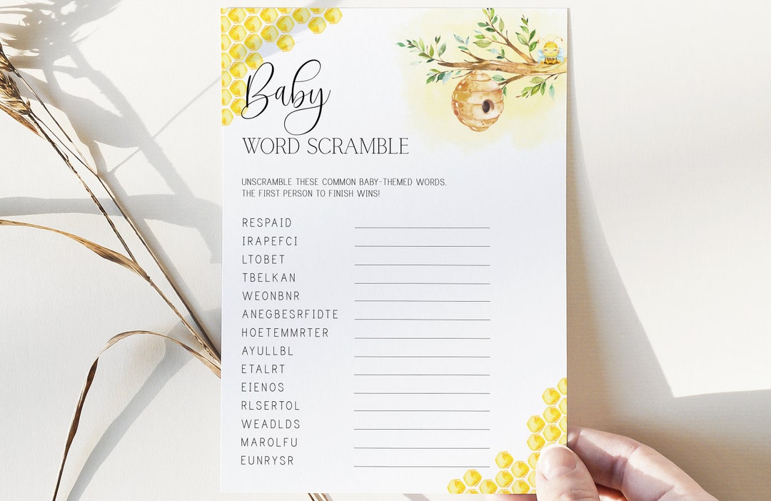 Baby Word Scramble Game // Bee Baby Shower, Bee Theme, Gender Neutral ...