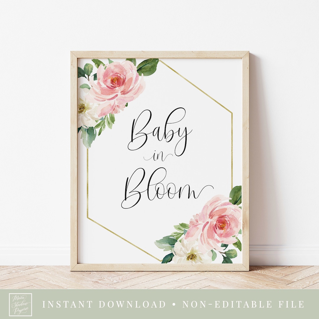 Baby in Bloom Sign // Blush Pink Floral, Baby Shower, Baby Girl ...