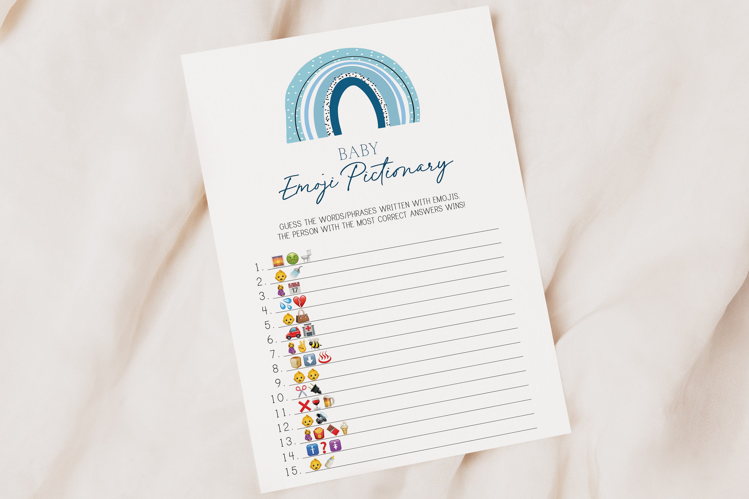 Baby Emoji Pictionary Game // Blue Rainbow Baby Shower Game | Etsy