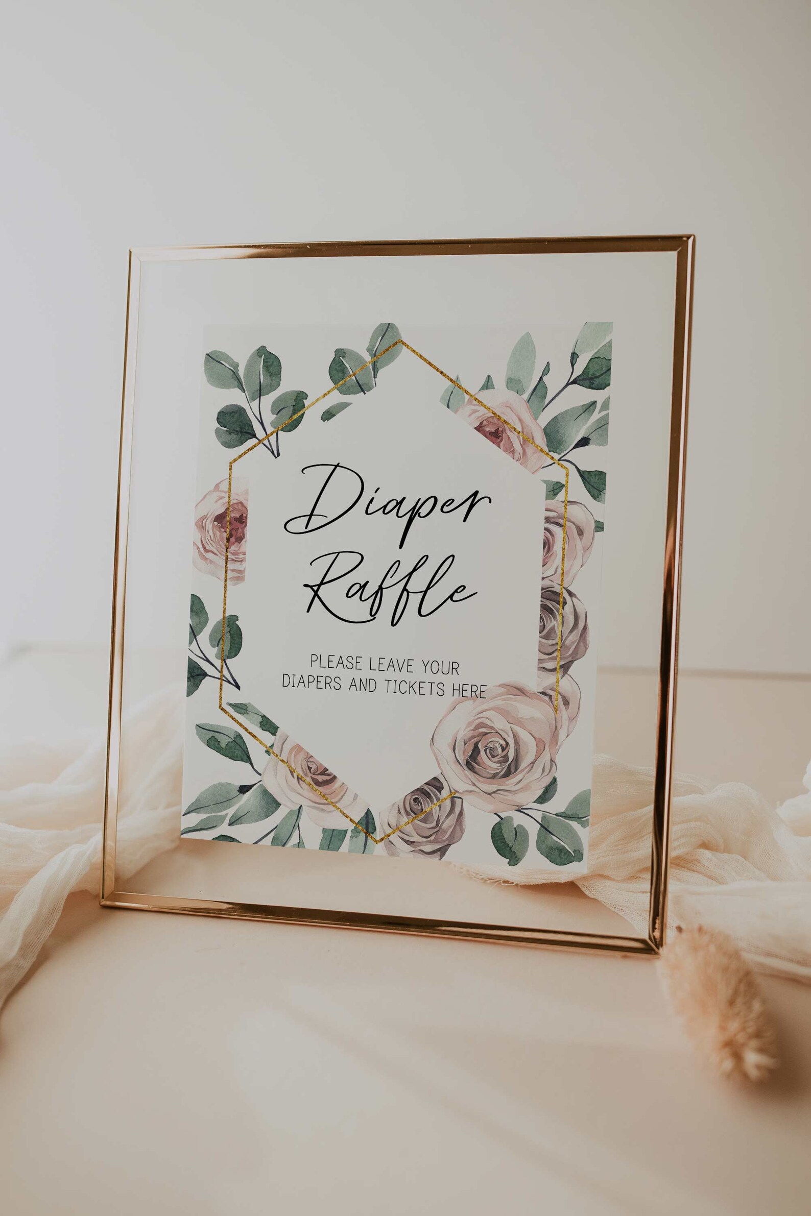 Diaper Raffle Sign // Baby Shower Sign, Watercolor Floral, Roses Rose ...
