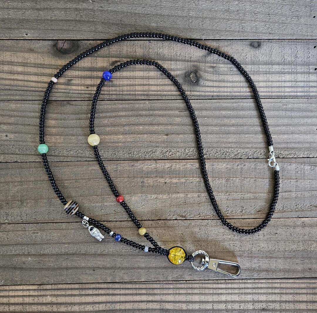 Solar System Lanyard, #82, Astronaut Lanyard, Beaded ID Badge Holder ...