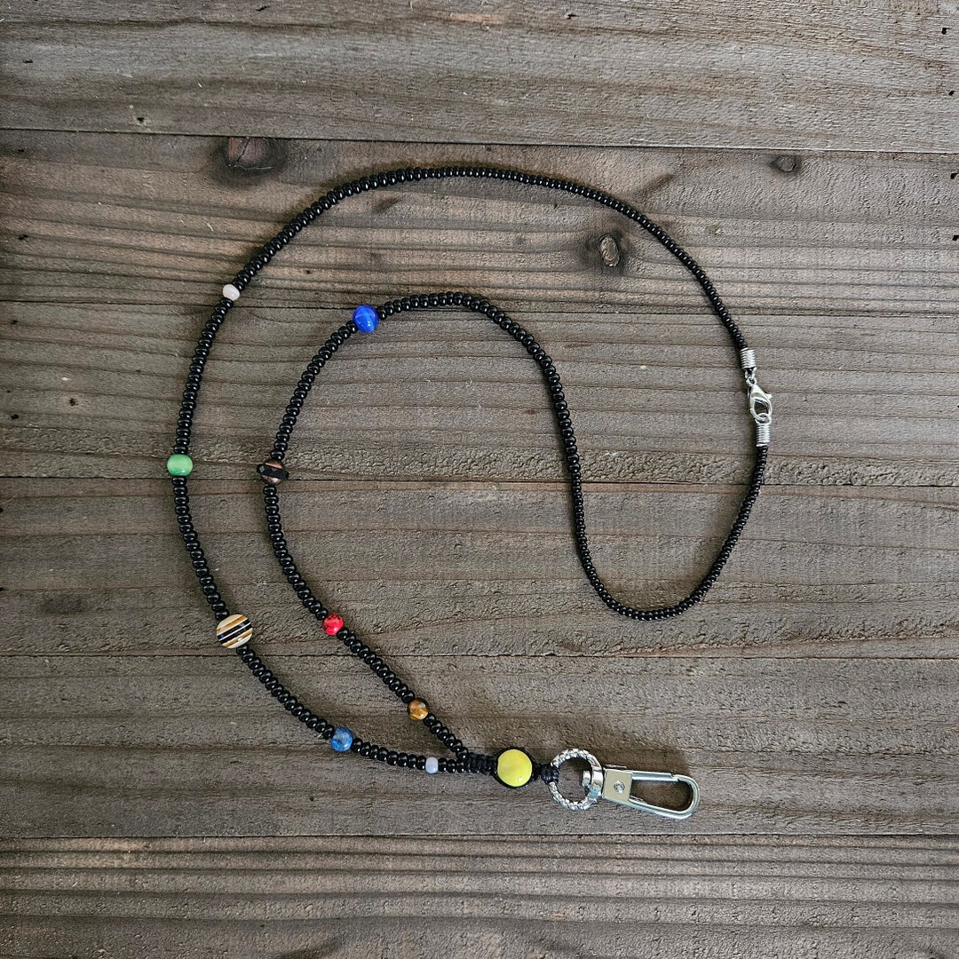 Solar System Lanyard, #87, Beaded Lanyard, Planet Lanyard, ID Badge ...