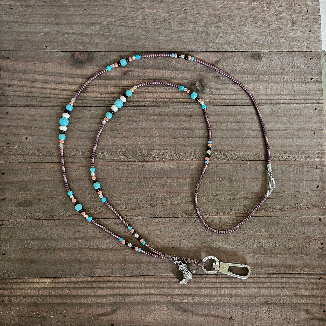Western Lanyard, 4, Cowboy Boot, Turquoise Lanyard, ID Badge Holder ...