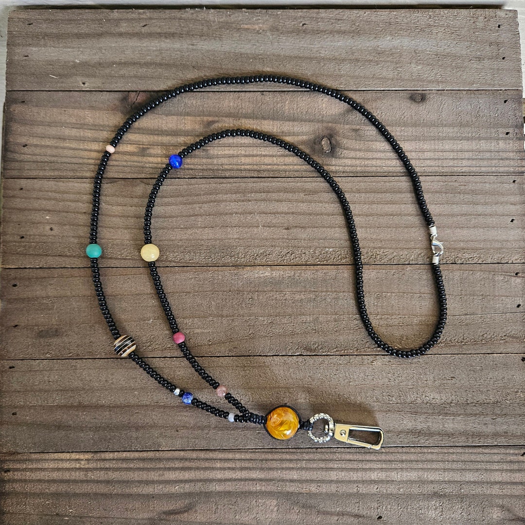 Solar System Lanyard, #88, Beaded Lanyard, Planet Lanyard, ID Badge ...