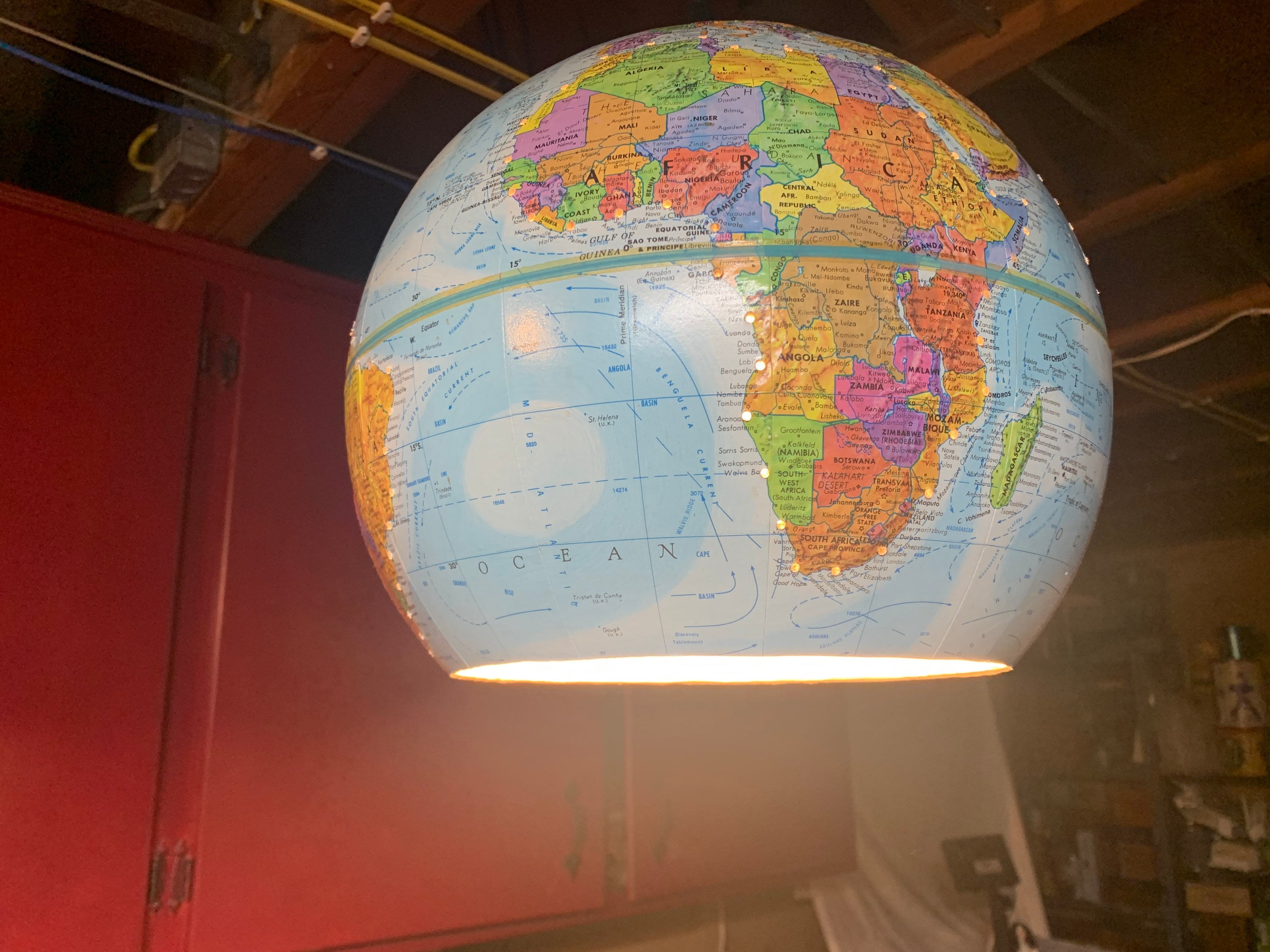 World Globe Lamp, Globe Lamp, Globe Pendant Light, Lamp, Repurposed ...