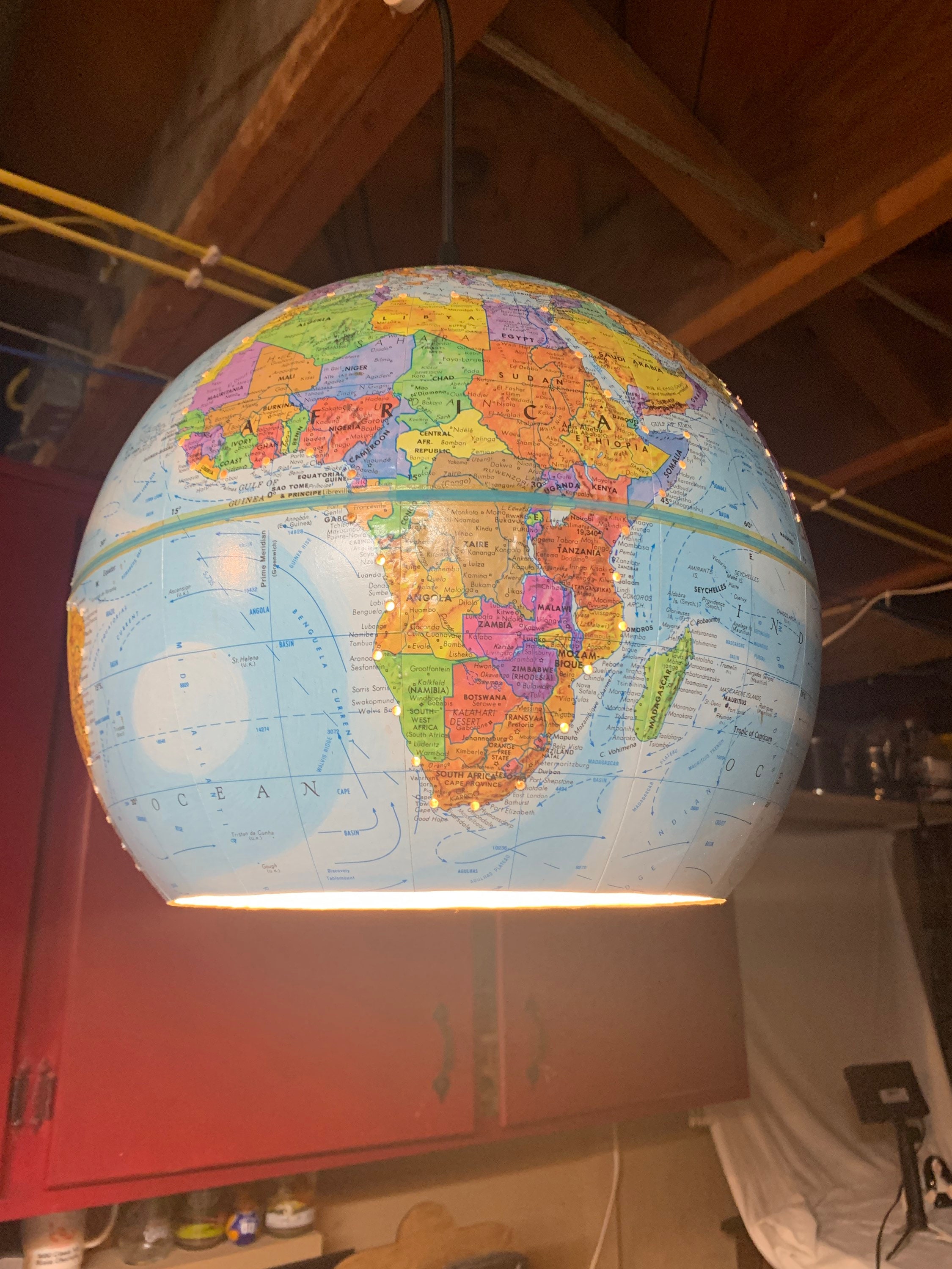 World Globe Lamp, Globe Lamp, Globe Pendant Light, Lamp, Repurposed ...