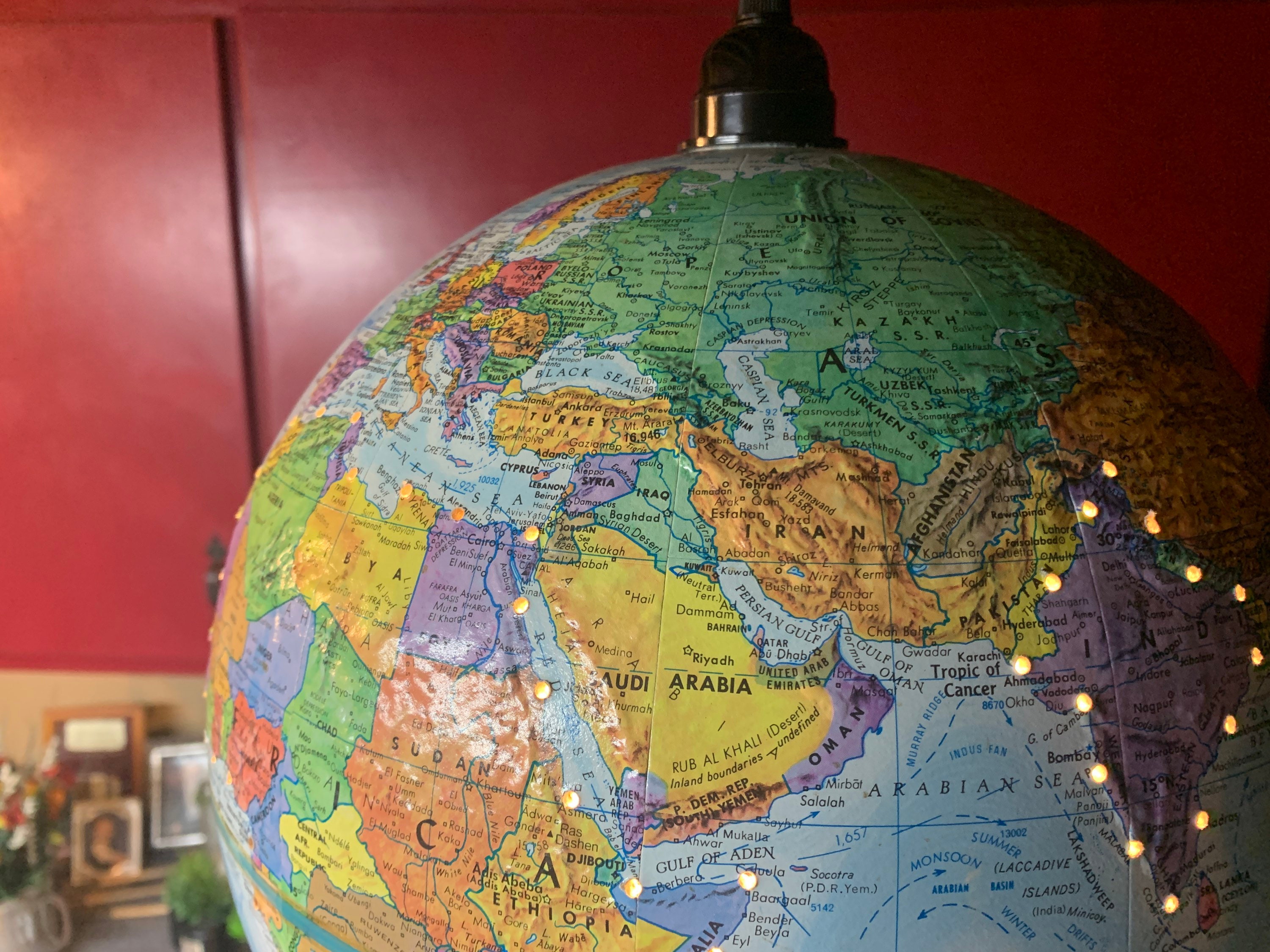 World Globe Lamp, Globe Lamp, Globe Pendant Light, Lamp, Repurposed ...