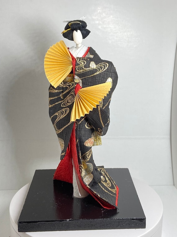 Japanese Washi Paper Doll Geisha Black Kimono - Etsy