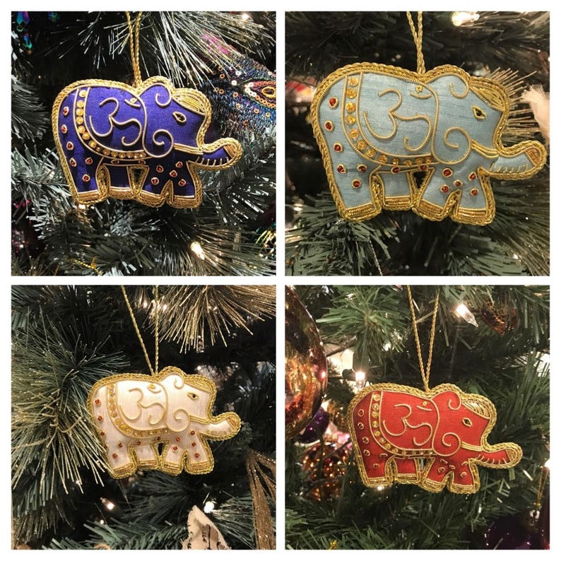 Hindu Om Elephant Holiday Ornament - Silk With Zari Embroidery - Etsy