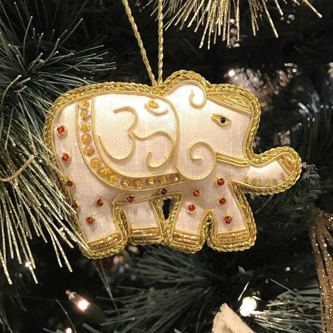 Hindu Om Elephant Holiday Ornament - Silk With Zari Embroidery - Etsy