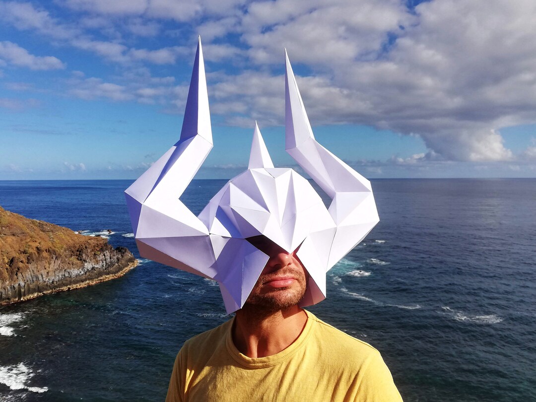 Make Your Helmet With Horns Mask From Paper, PDF Pattern Mask, Polygon ...