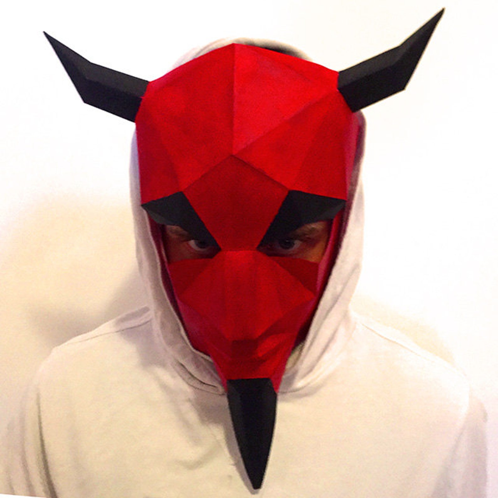 Make Your Own Devil Mask From Paper, PDF Pattern Mask, Polygon Face DIY ...