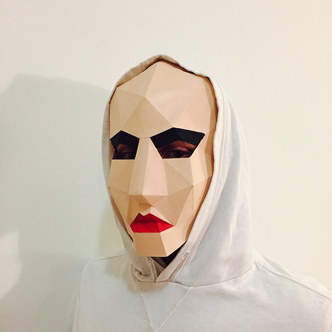 Make Your Own Scary Woman From Paper, PDF Pattern Mask, Polygon Face ...