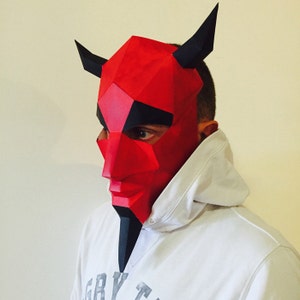 Make Your Own Devil Mask From Paper, PDF Pattern Mask, Polygon Face DIY ...