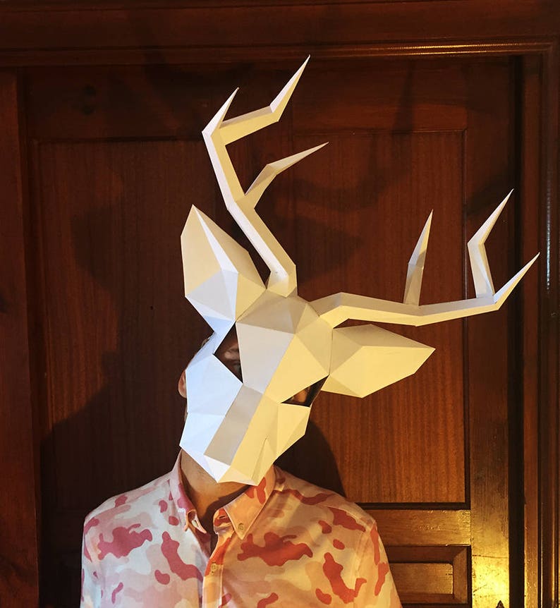 Make Your Deer Mask From Paper, PDF Pattern Mask, Polygon Face DIY ...
