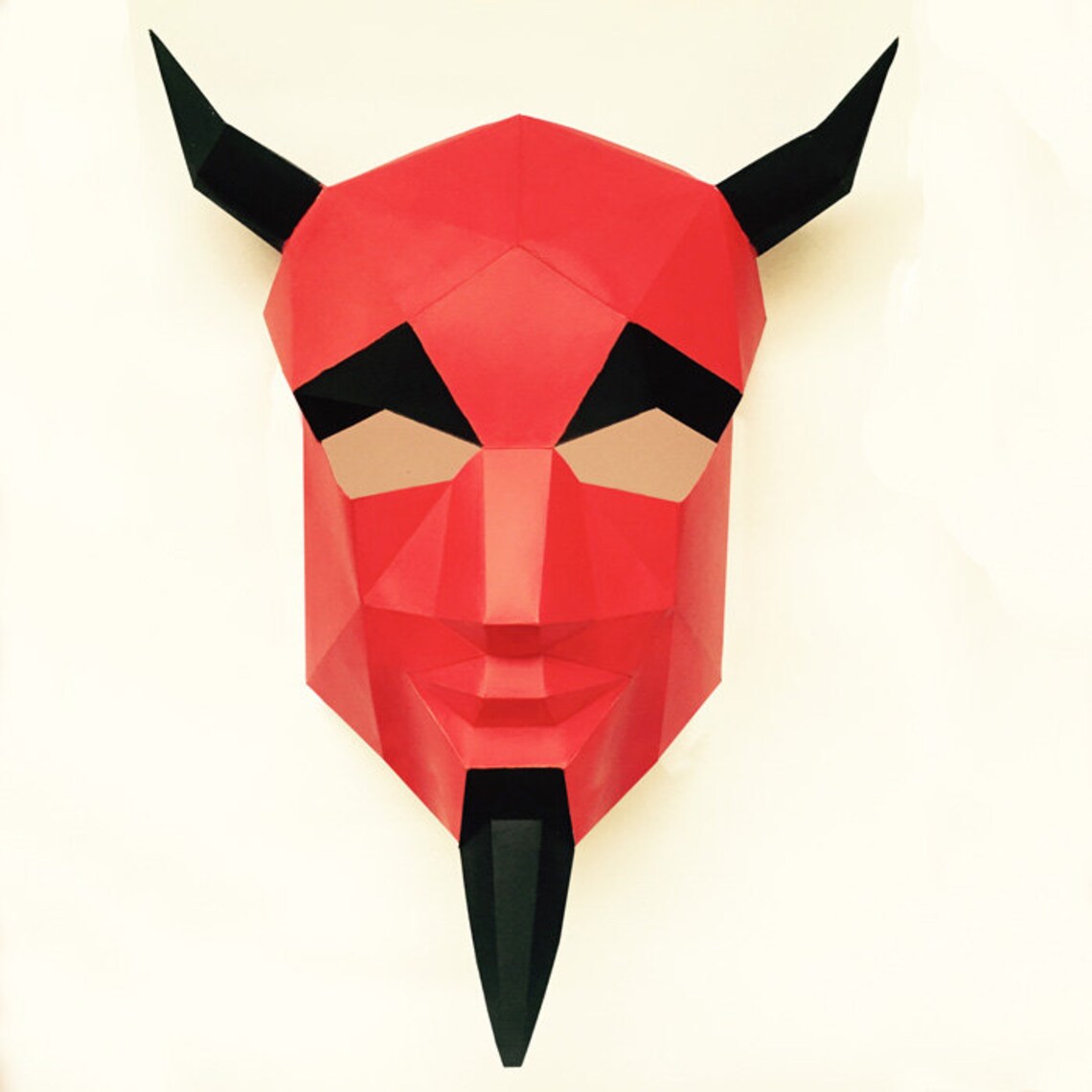 Make Your Own Devil Mask From Paper, PDF Pattern Mask, Polygon Face DIY ...