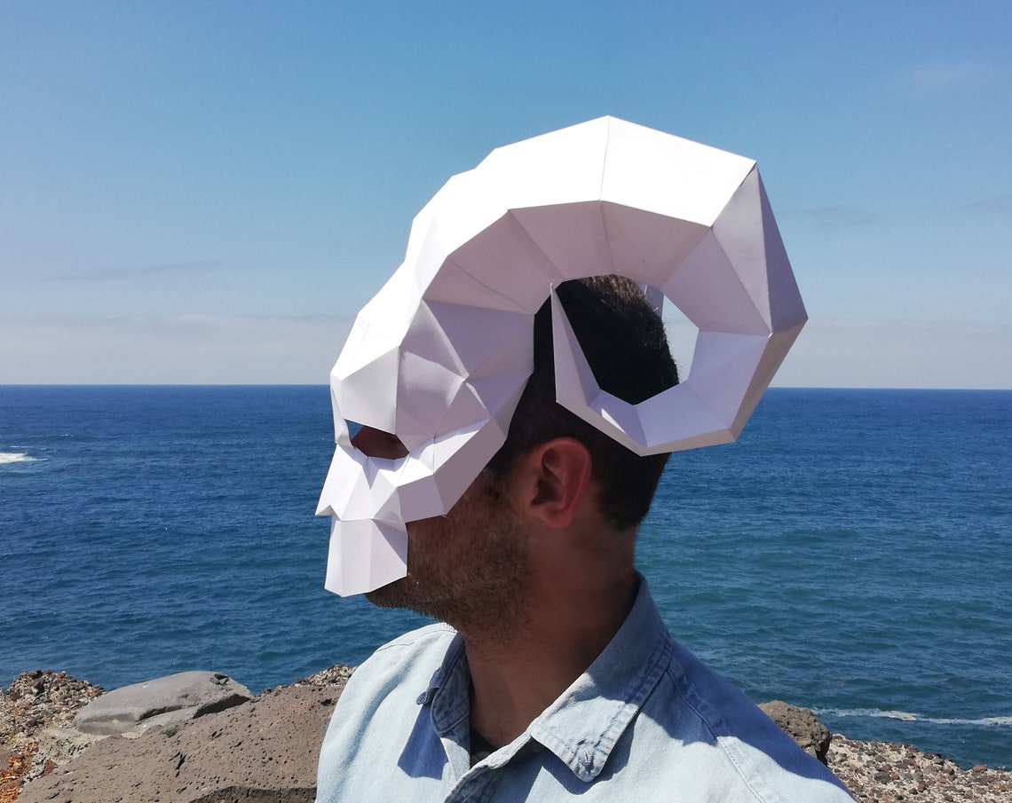 Make Your Skull With Horns Mask From Paper, PDF Pattern Mask, Polygon ...