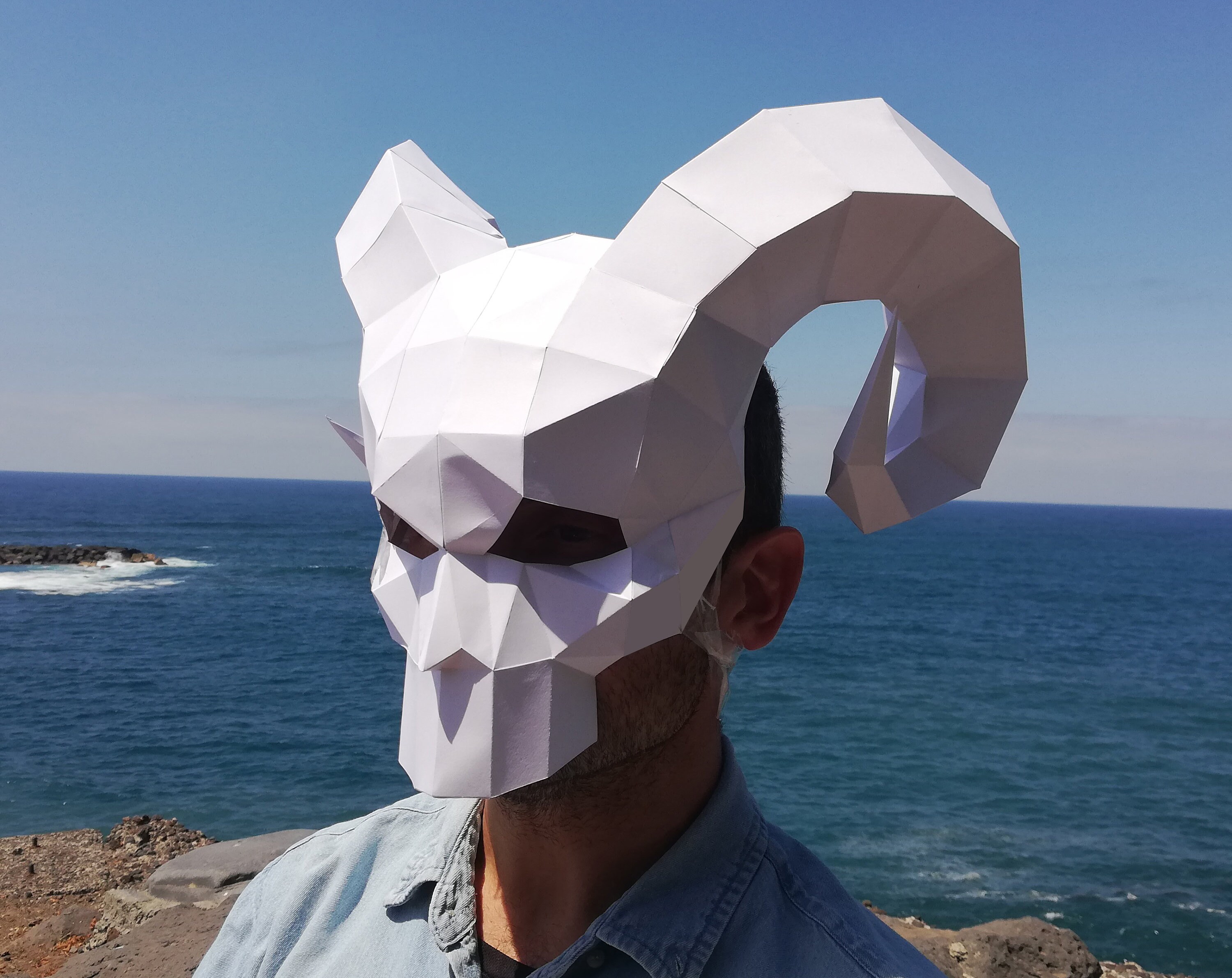 Make Your Skull With Horns Mask From Paper, PDF Pattern Mask, Polygon ...